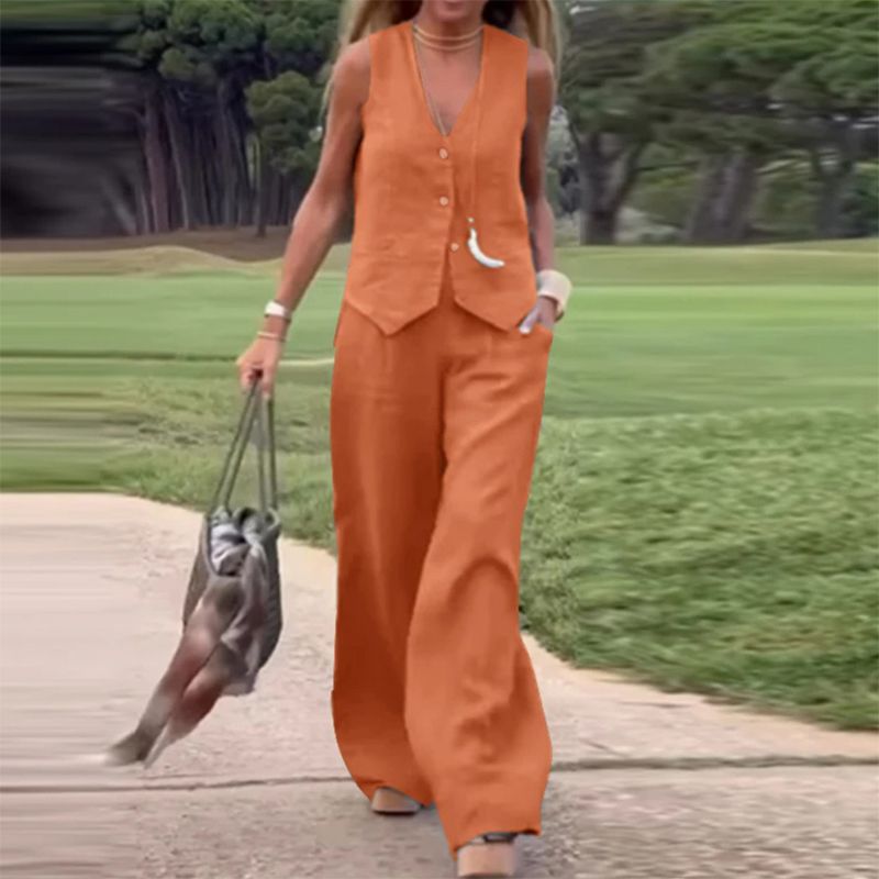 Alessia™ Conjunto de dos piezas de chaleco y pantalones de pierna anch ...